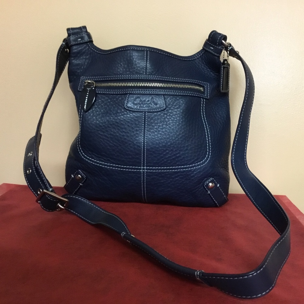 Coach Blue Pebble Grain Leather Hobo Bag - Gem